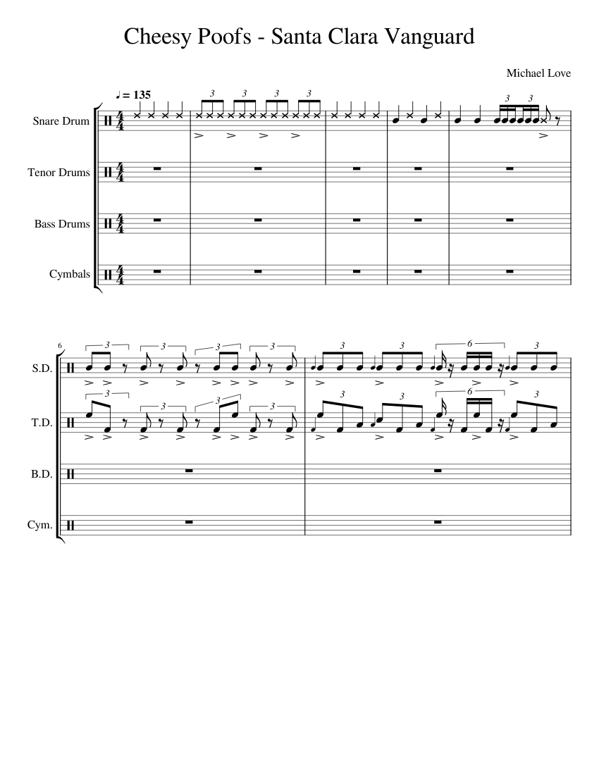 Cheesy Poofs - Santa Clara Vanguard Sheet music for Snare Drum, Bass ...