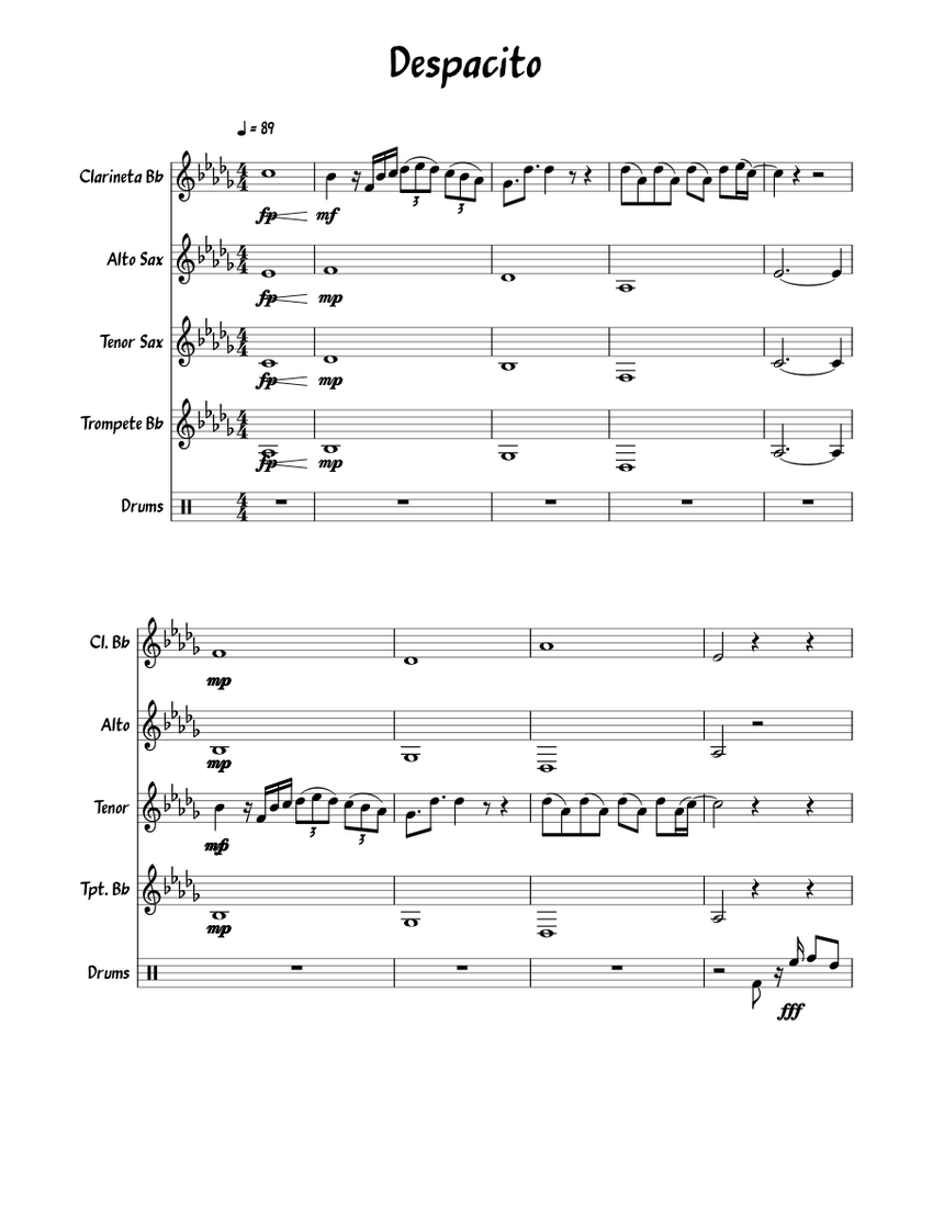 Despacito Sheet music for Clarinet, Alto Saxophone, Tenor Saxophone, Trumpet | Download free in ...