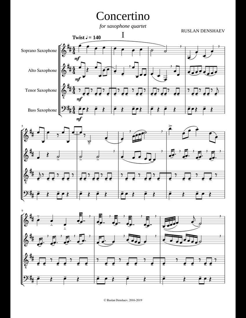 Concertino sheet music for Soprano Saxophone, Alto Saxophone, Tenor ...