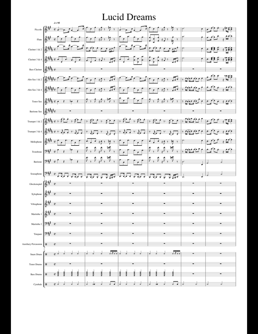 Lucid Dreams Sheet Music For Flute Clarinet Piccolo Alto Saxophone 7307