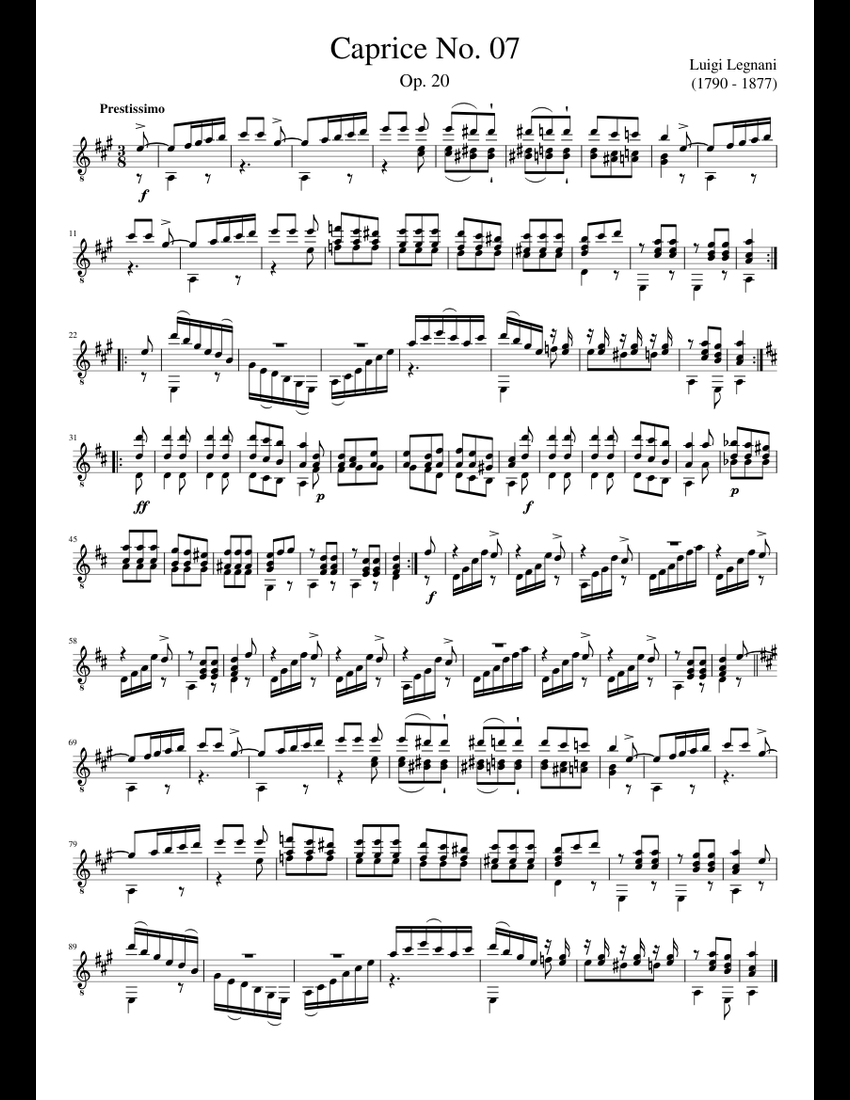 Luigi Legnani - Caprice No. 07 sheet music for Guitar download free in PDF or MIDI