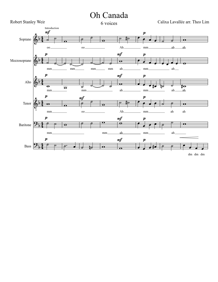Oh Canada - 6 Voices Sheet music | Download free in PDF or MIDI ...