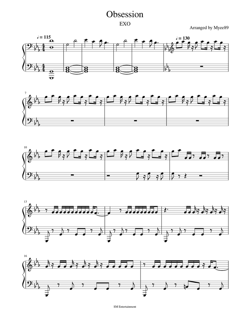 EXO (엑소) - Obsession Sheet music for Piano | Download free in PDF or ...