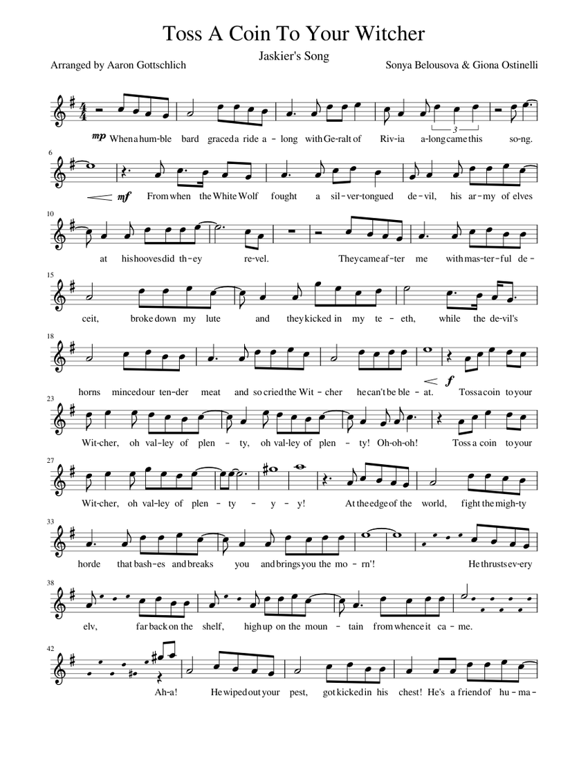 Toss A Coin To Your Witcher Sheet music for Flute (Solo) | Musescore.com
