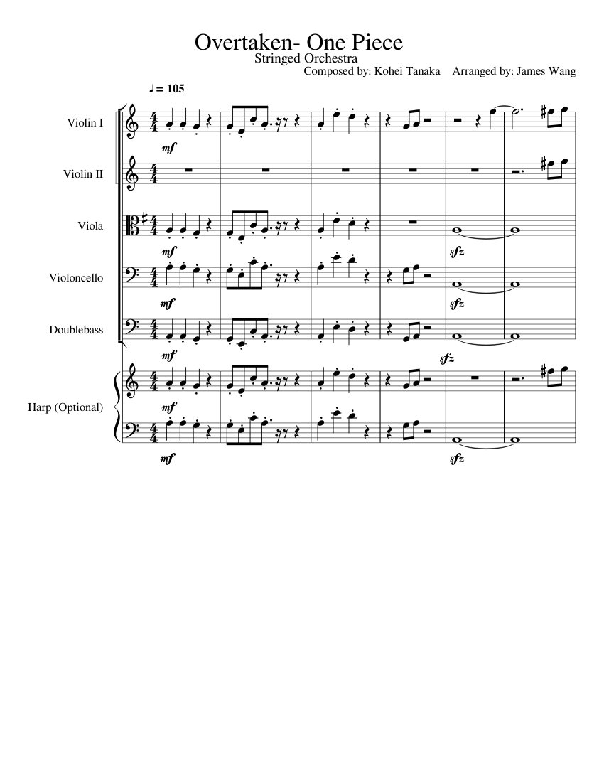 Overtaken- One Piece Sheet music for Violin, Viola, Cello, Contrabass ...
