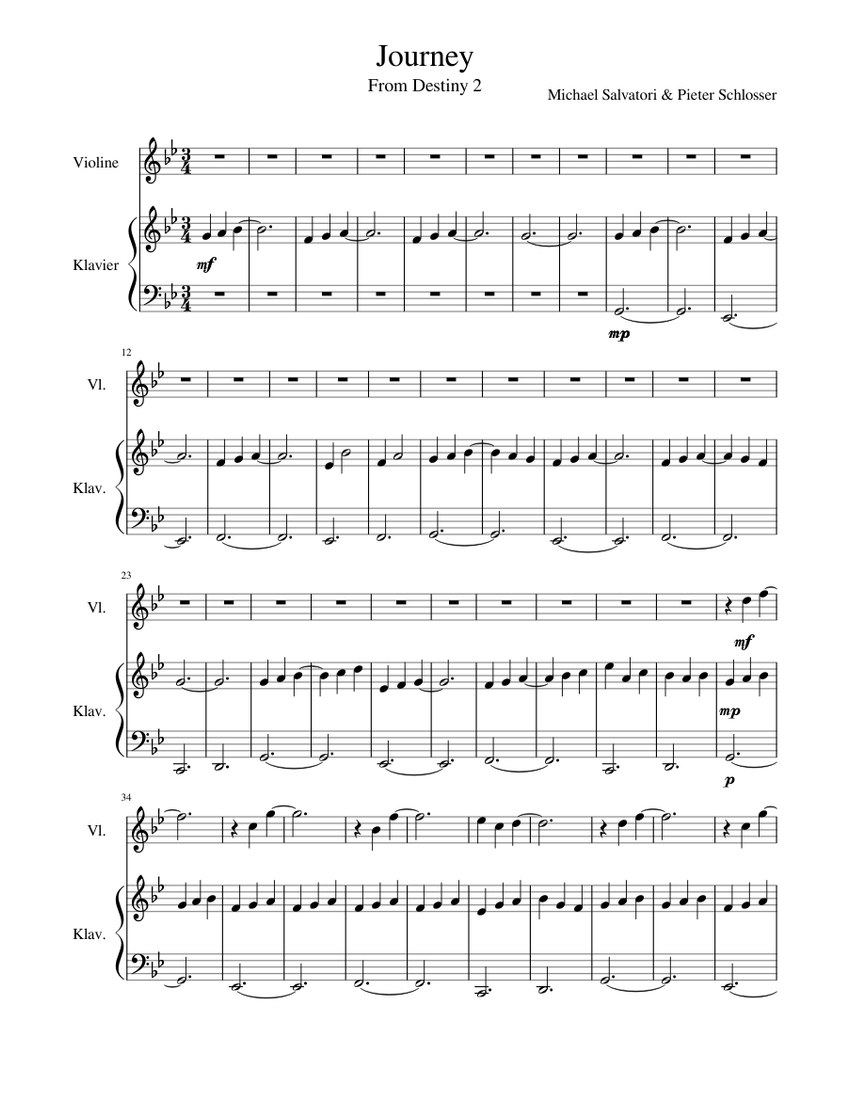 Destiny 2 - Soundtrack 11: Journey Sheet music for Violin, Piano ...