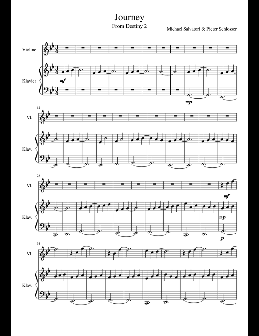 Destiny 2 - Soundtrack 11: Journey sheet music for Violin, Piano ...