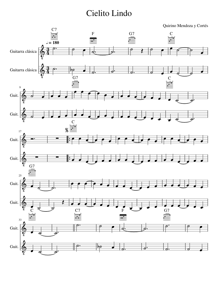 Cielito Lindo Sheet music for Guitar (Mixed Duet) | Musescore.com
