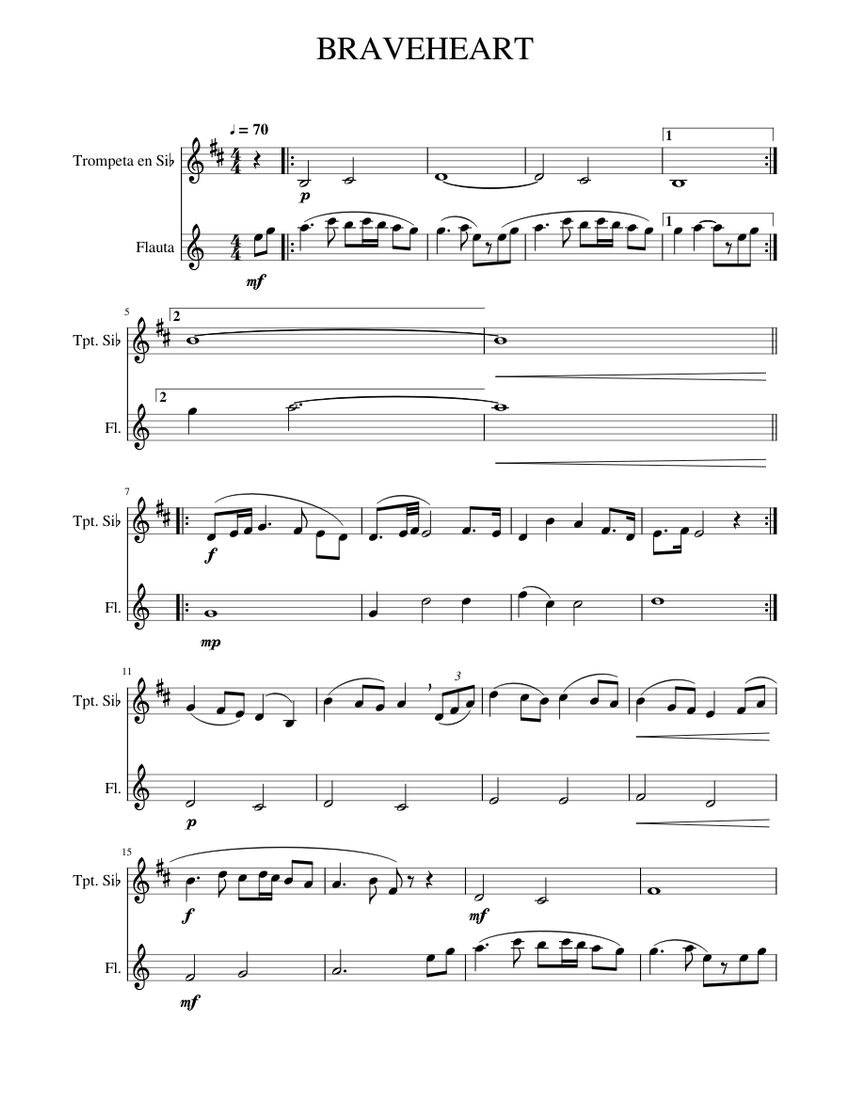 Braveheart Sheet music for Trumpet (In B Flat), Flute (Mixed Duet ...
