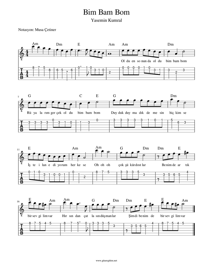 Bim Bam Bom Sheet music for Guitar (Solo) | Musescore.com
