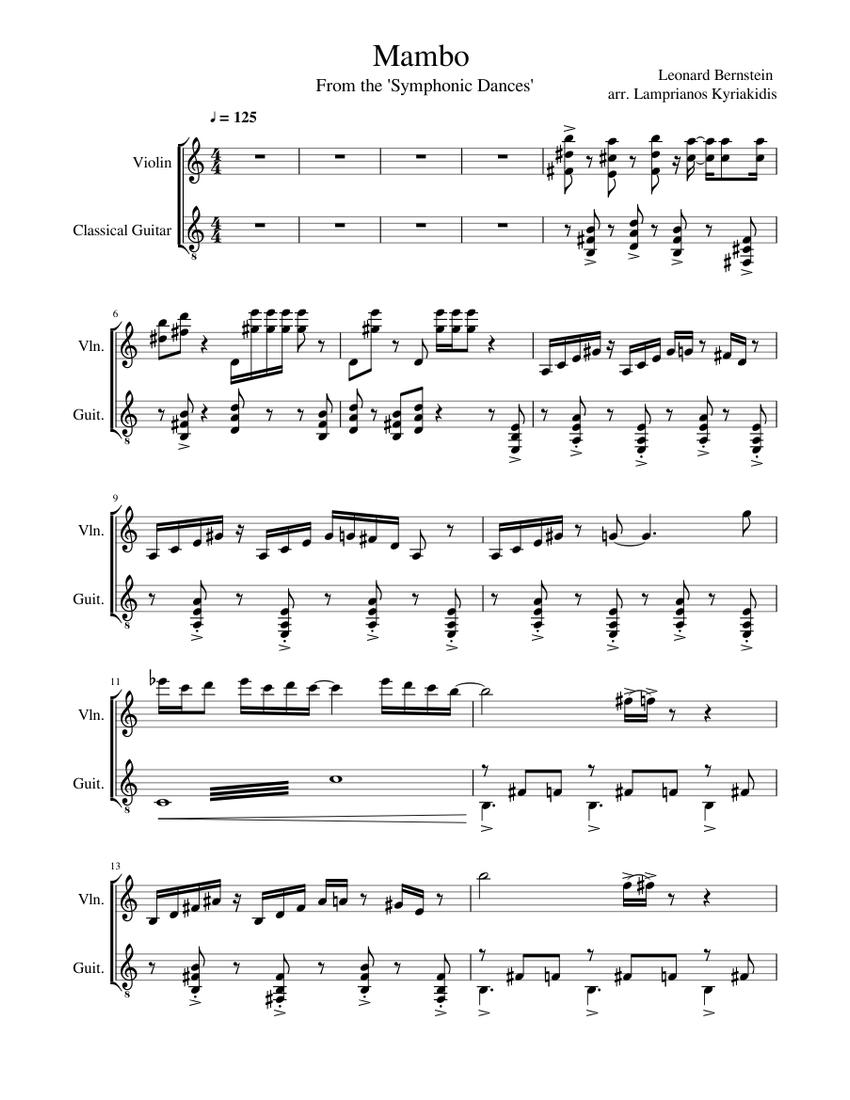 Leonard Bernstein - Mambo, from "West Side Story" (For Guitar and ...