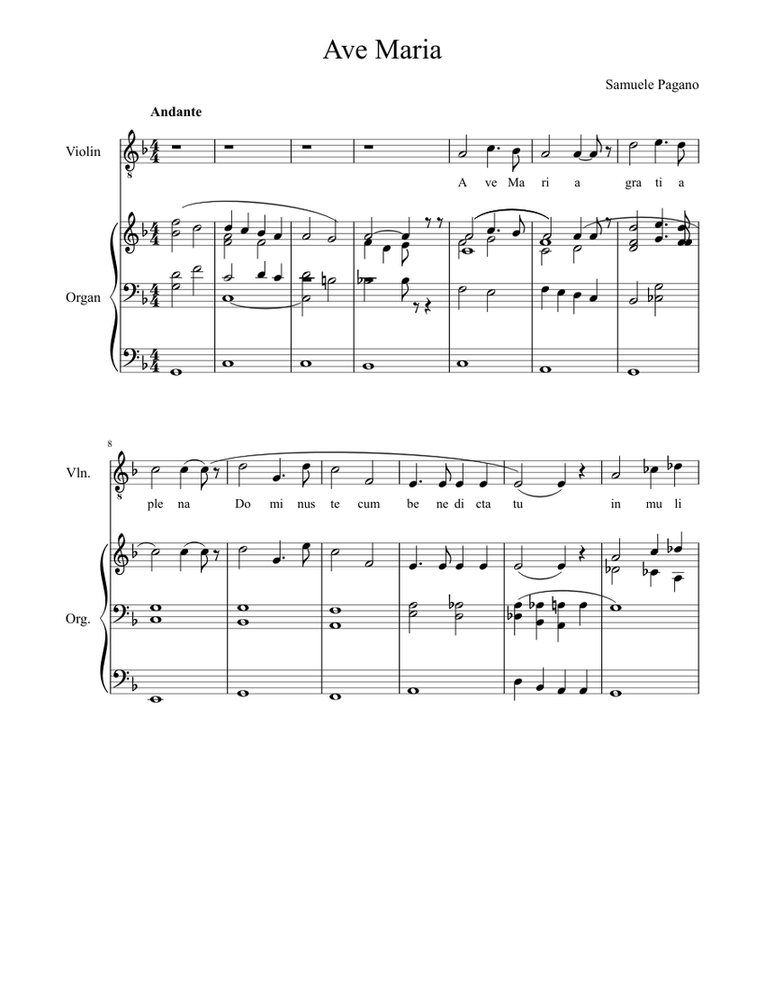 Ave Maria Sheet music for Violin, Organ | Download free in PDF or MIDI ...
