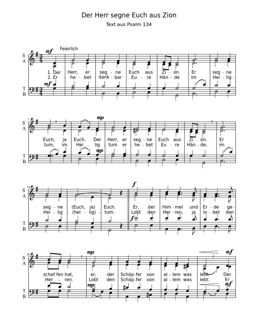Der Herr segne dich aus Zion Sheet music | Download free in PDF or MIDI | Musescore.com