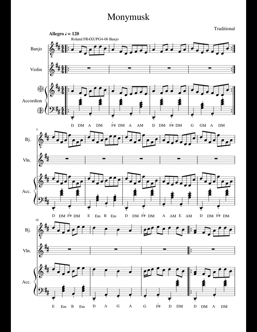 Monymusk sheet music for Violin, Guitar, Accordion download free in PDF ...