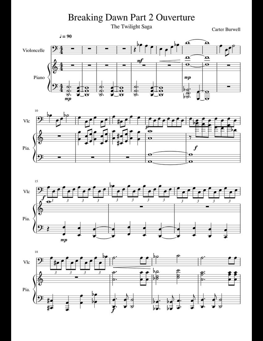 Breaking Dawn Part 2 Overture sheet music for Piano, Cello download ...