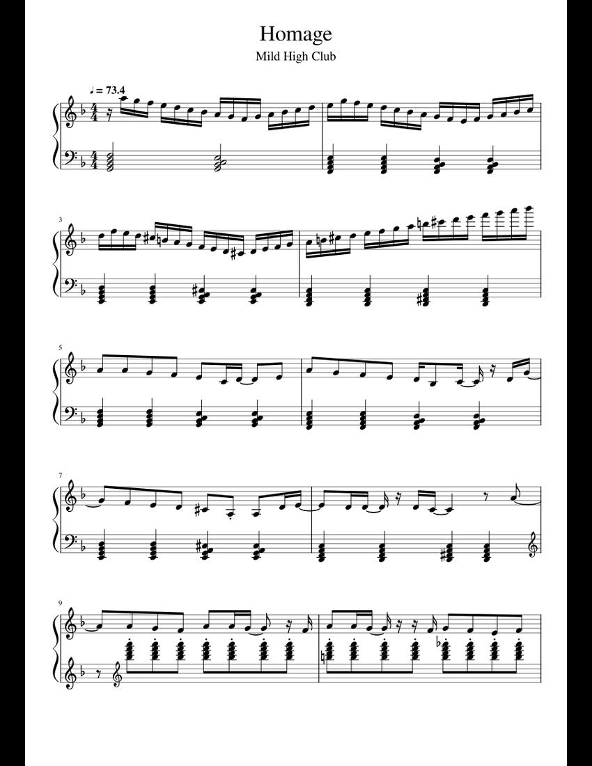 Mild High Club - Homage sheet music for Piano download free in PDF or MIDI