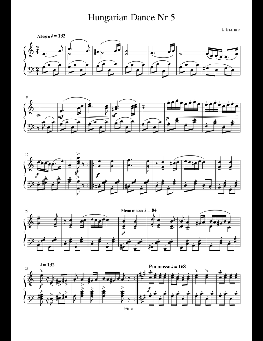 Hungarian Dance Nr 5 sheet music for Piano download free in PDF or MIDI