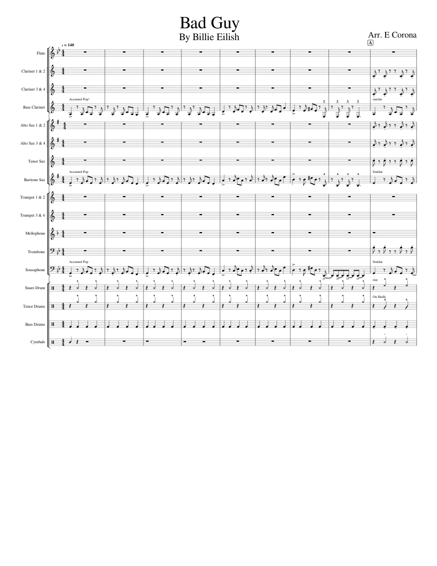 Bad Guy -Billie Eilish Sheet music for Trumpet (In B Flat), Trombone ...