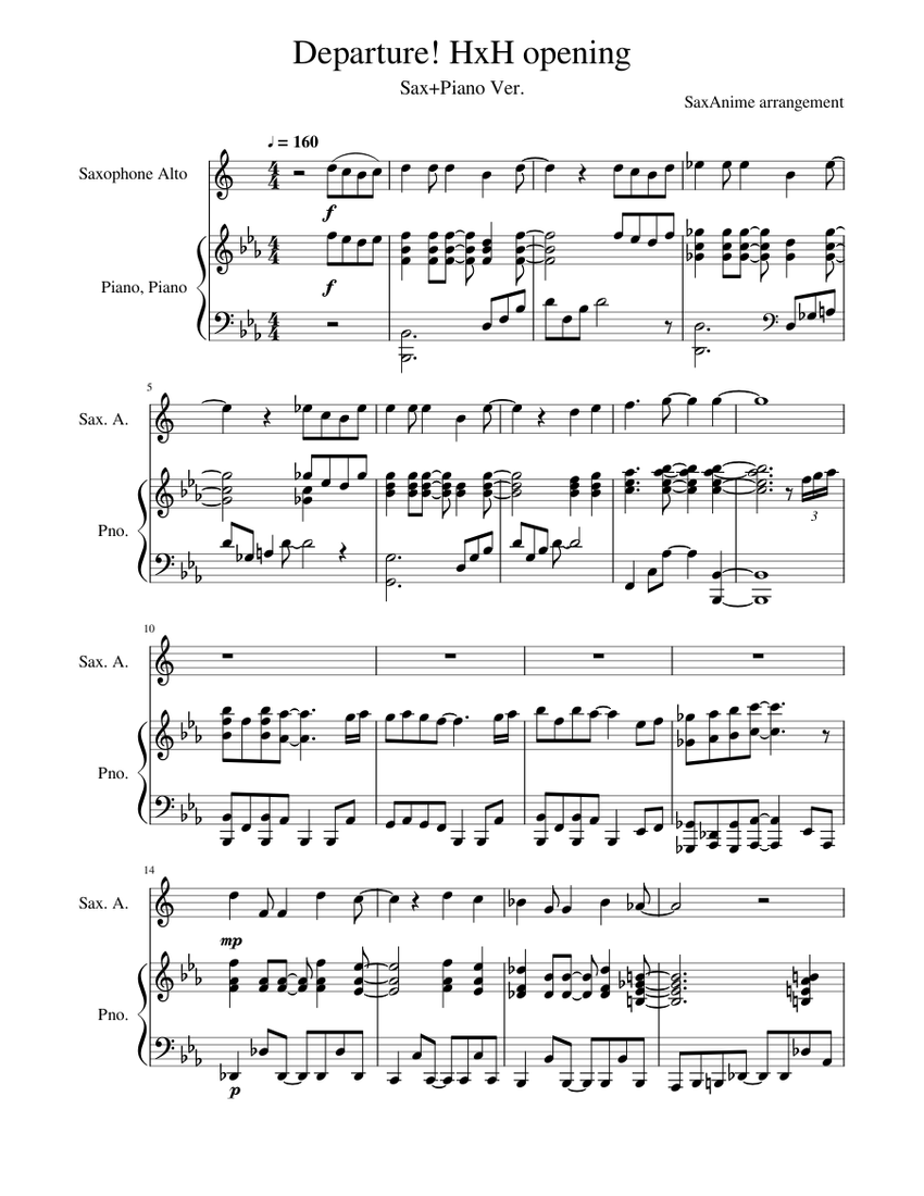 Departure! Sax/Piano - Hunter X Hunter OP Sheet music for Piano ...