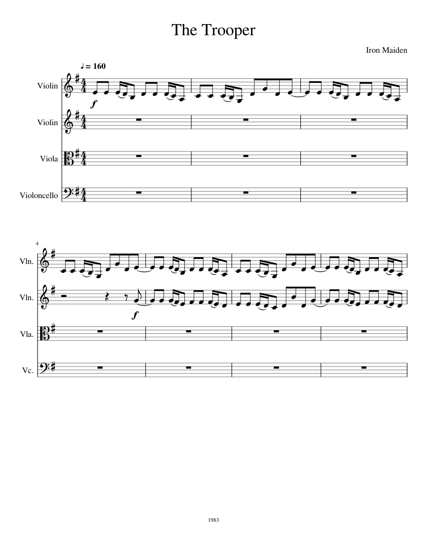 Iron Maiden- The Trooper: String Quartet Arrangement (Incomplete) Sheet ...
