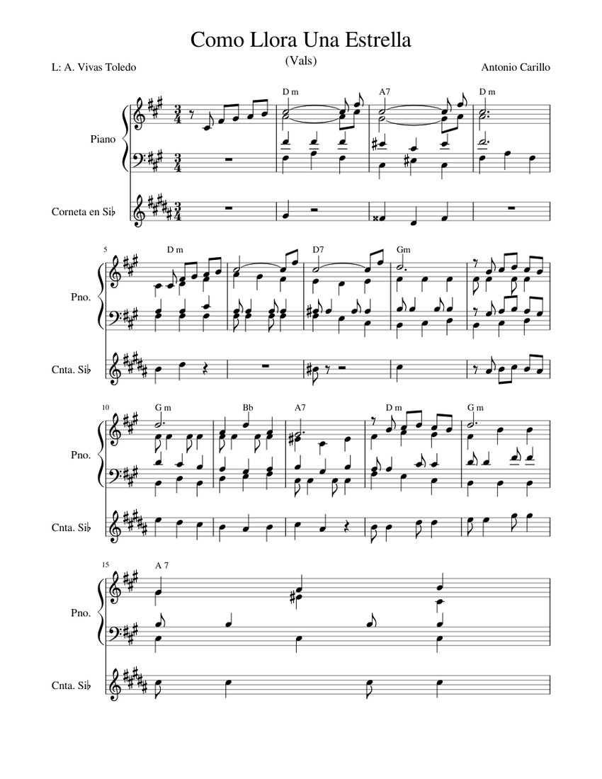 Como Llora Una Estrella Sheet music for Piano, Guitar, Trumpet ...