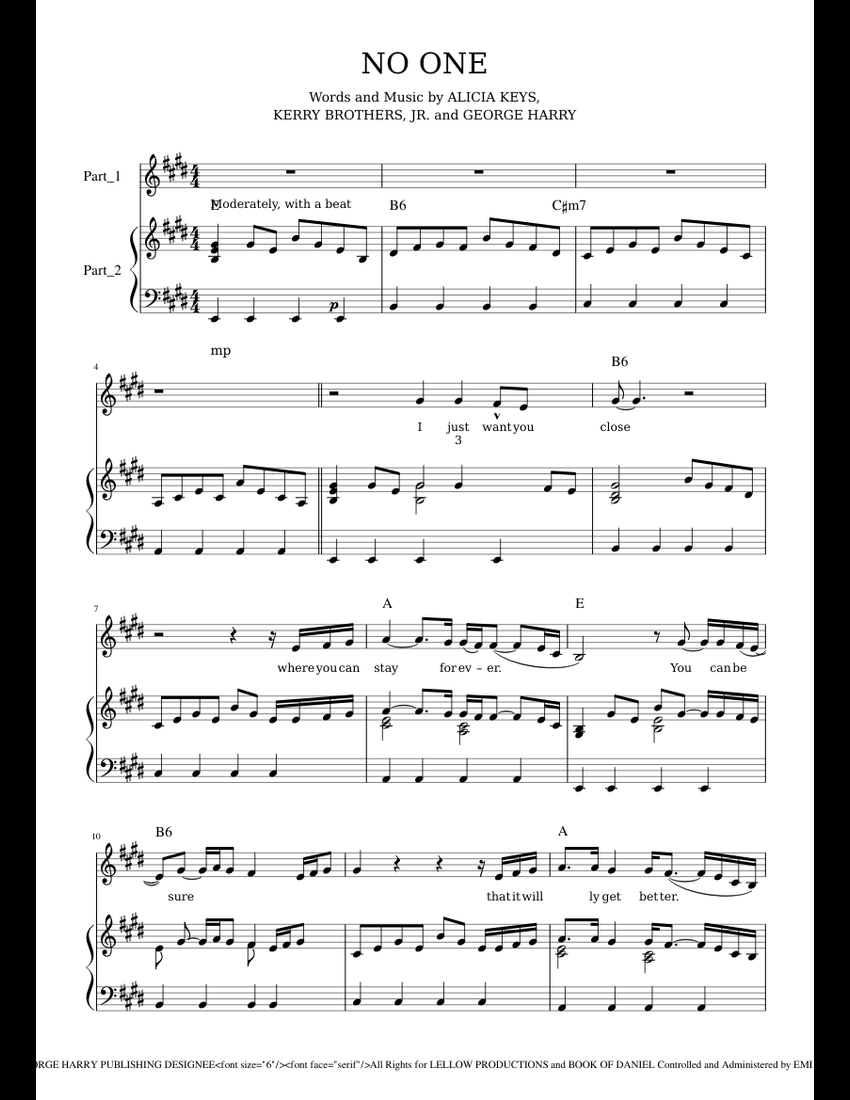 Alicia Keys No One sheet music for Piano, Voice download free in PDF or ...