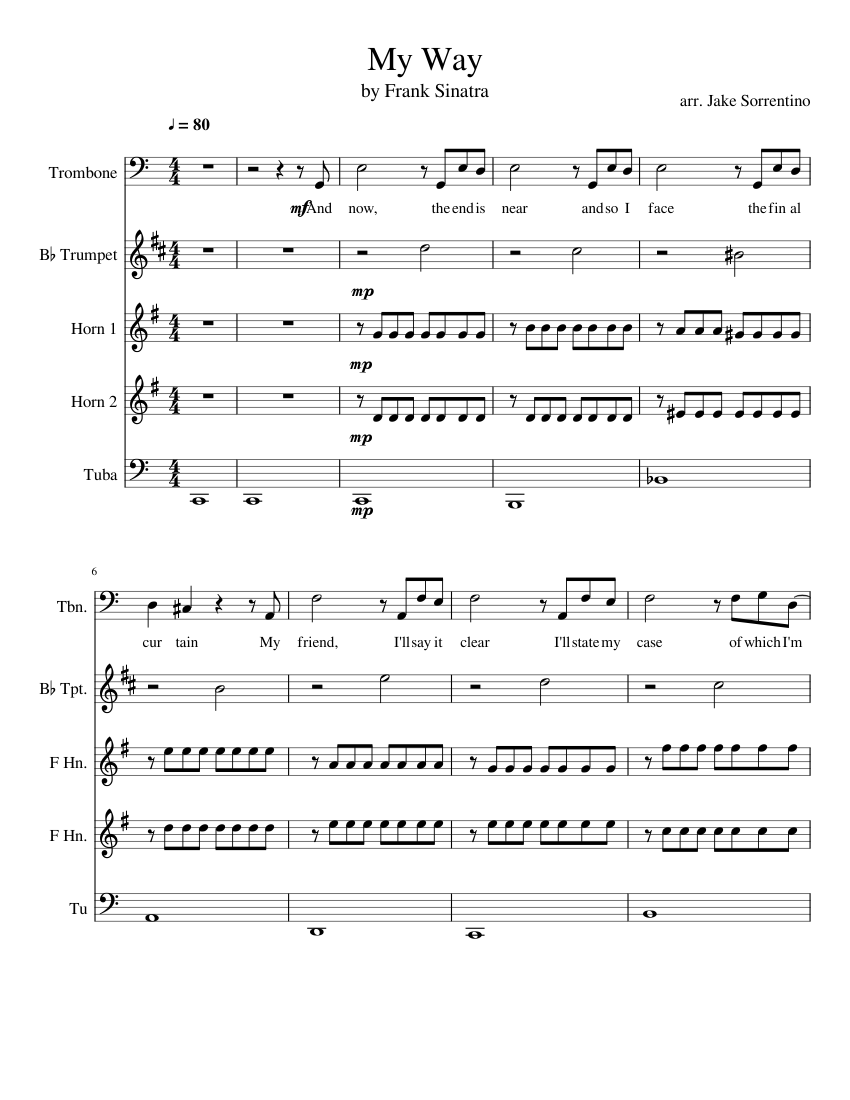 My Way - Frank Sinatra sheet music for Trombone, Trumpet, French Horn ...