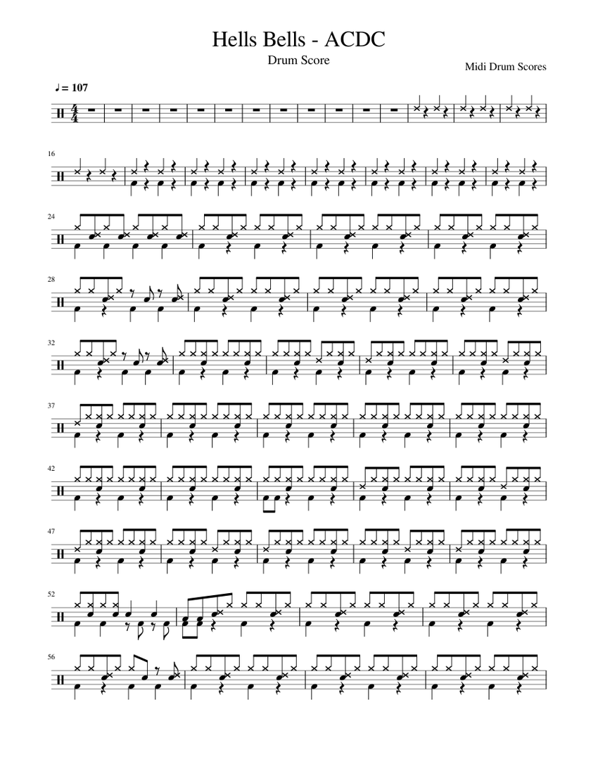 Hells Bells - ACDC Sheet music for Drum Group (Solo) | Musescore.com