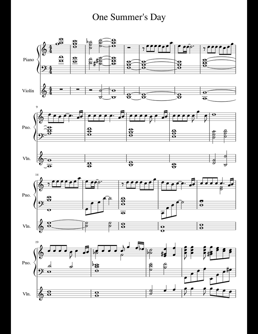 One Summer s Day sheet music for Piano, Violin download free in PDF or MIDI