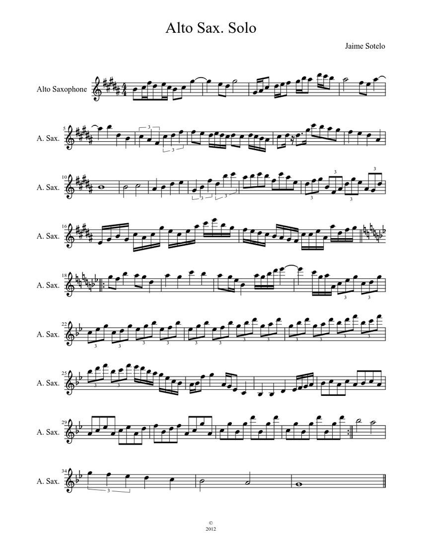 Sax solo Sheet music | Download free in PDF or MIDI | Musescore.com