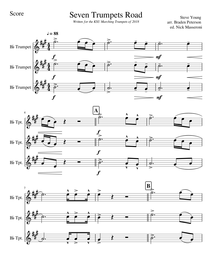 Seven Trumpets Road Sheet music for Trumpet (In B Flat) (Marching Band ...