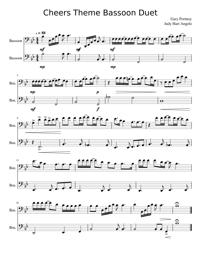 Cheers Theme Bassoon Duet Sheet music for Bassoon (Woodwind Duet ...