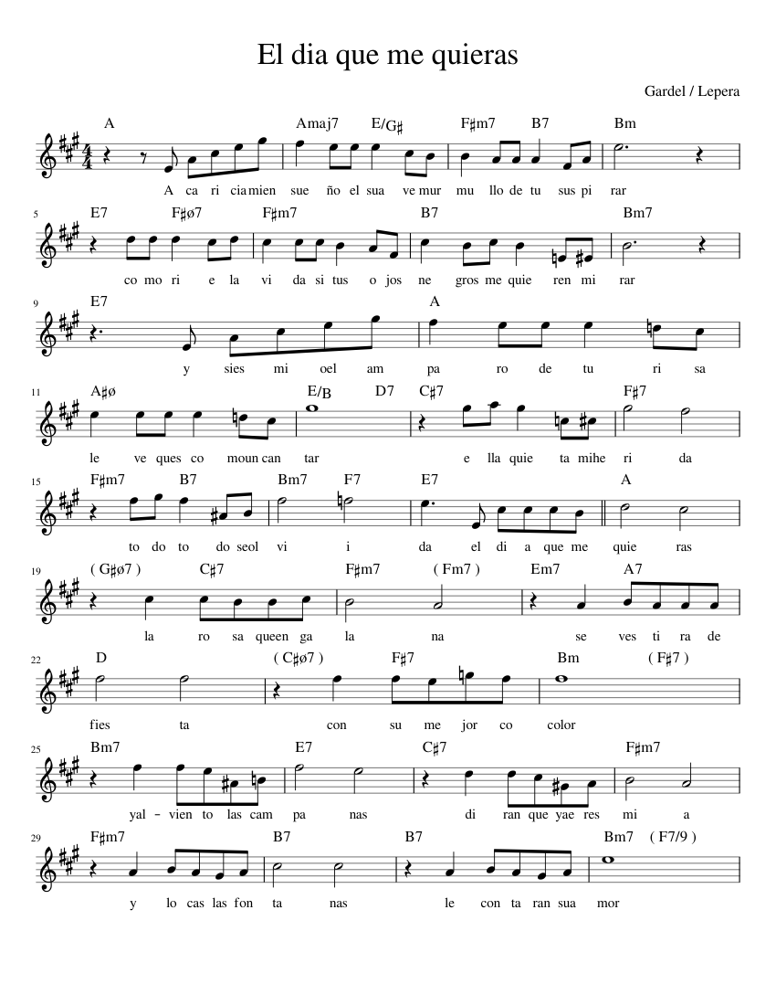 El dia que me quieras Sheet music for Piano (Solo) | Musescore.com