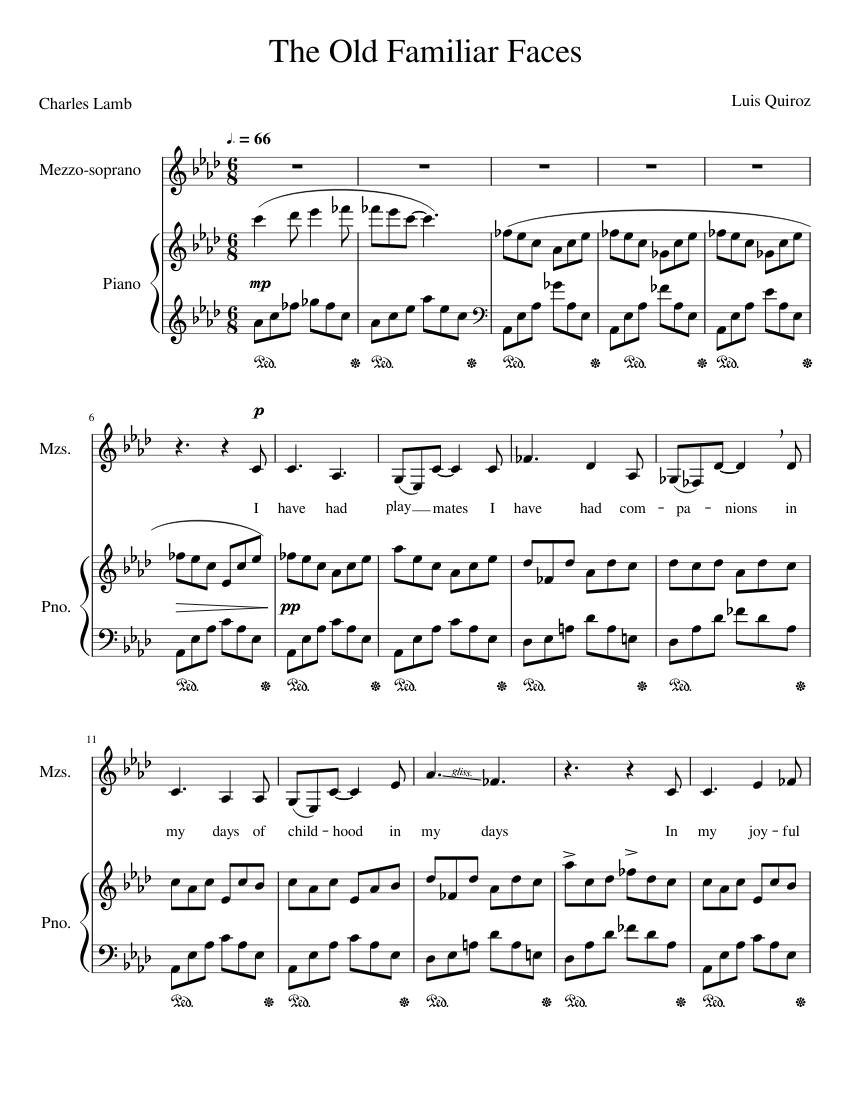 The Old Familiar Faces Sheet music for Piano, Mezzo Soprano (Piano ...