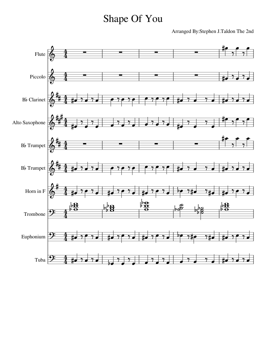 Shape Of You Sheet music for Flute, Clarinet, Piccolo, Alto Saxophone ...