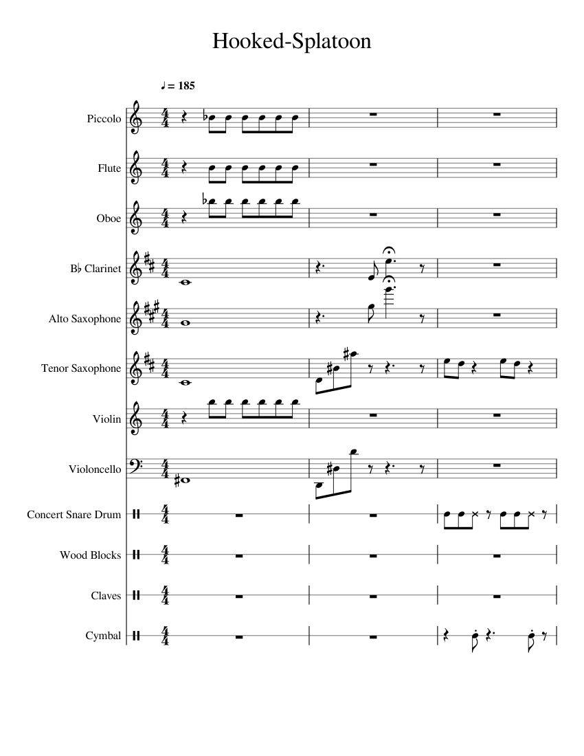 Hooked Splatoon Sheet music for Flute, Clarinet, Violin, Piccolo ...