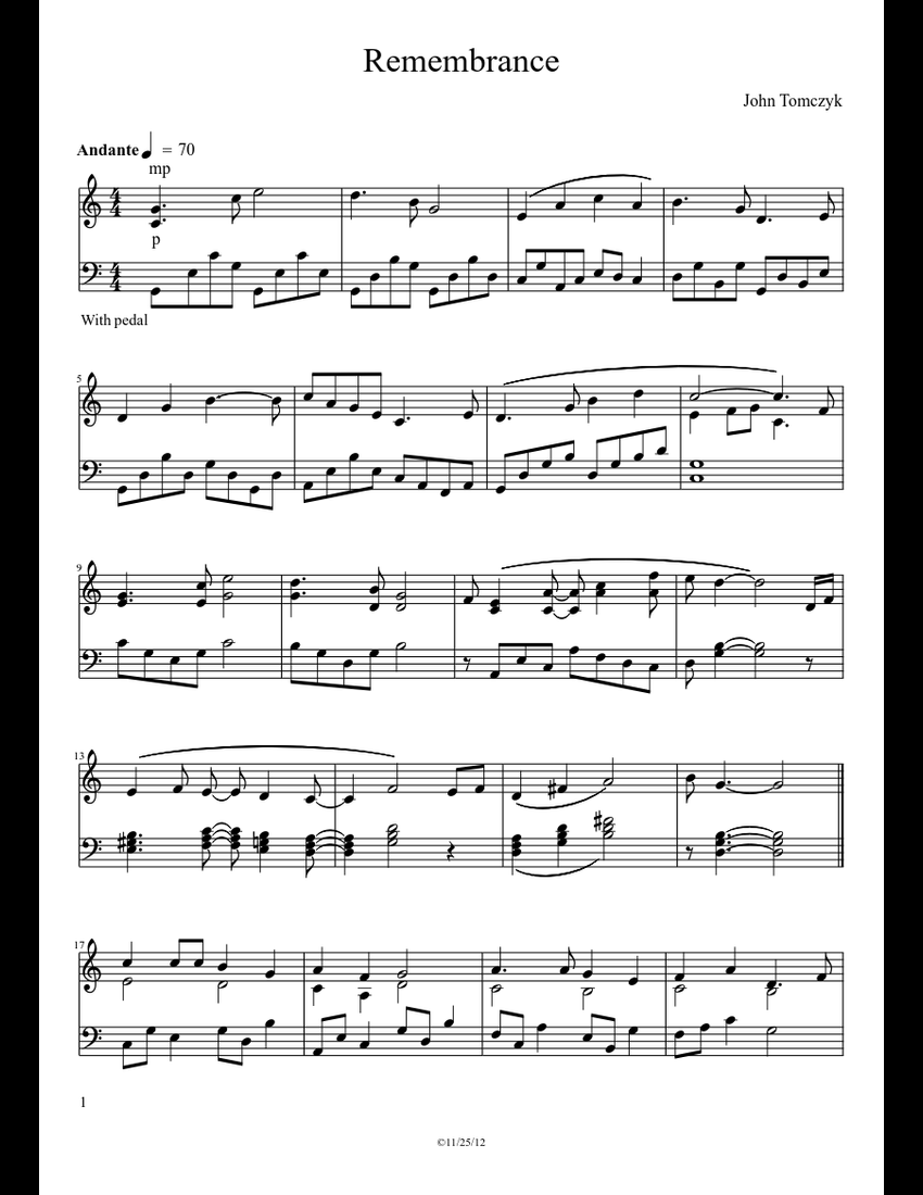 Remembrance sheet music download free in PDF or MIDI