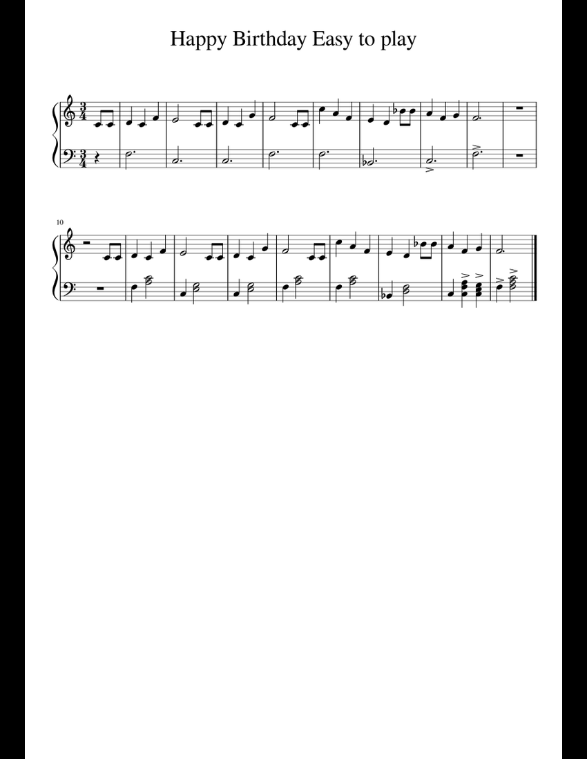 Happy Birthday Easy to play sheet music for Piano download free in PDF ...