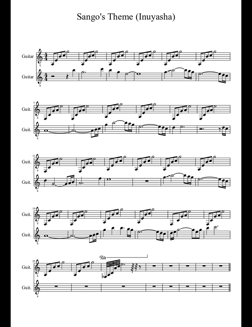 Sango's Theme (Inuyasha) sheet music download free in PDF or MIDI