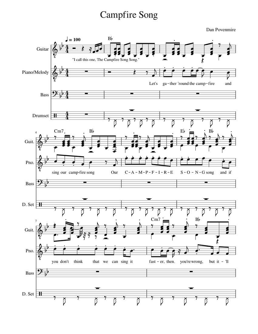 Campfire Song Sheet music for Piano, Drum Group, Guitar, Bass (Mixed ...