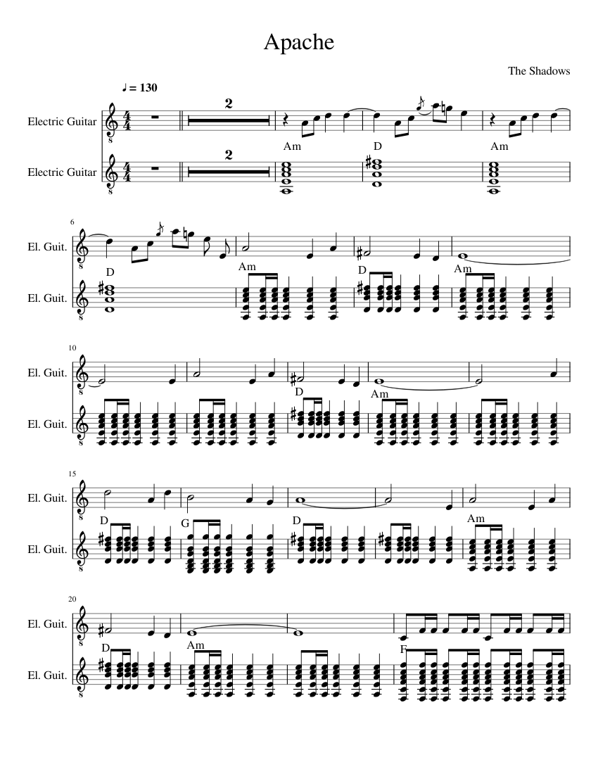Apache Sheet music for Guitar | Download free in PDF or MIDI ...