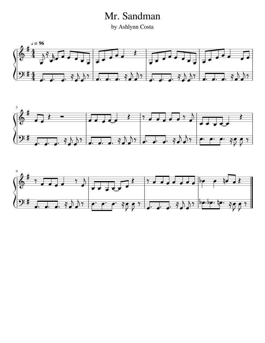 Mr. Sandman sheet music for Piano download free in PDF or MIDI