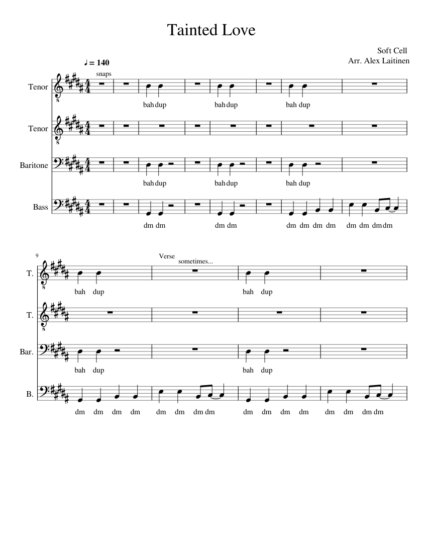 Tainted Love sheet music for Piano download free in PDF or MIDI