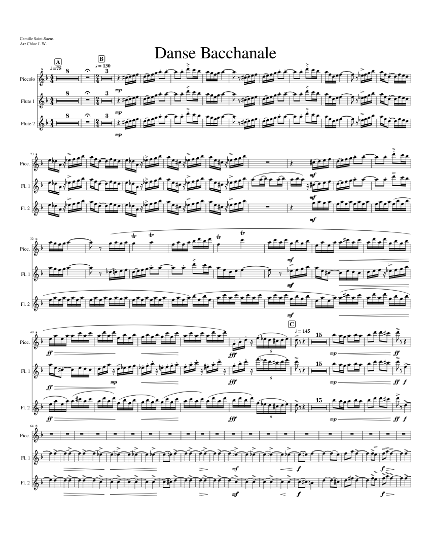 Danse bacchanale flute and piccolo Sheet music for Flute, Piccolo | Download free in PDF or MIDI ...