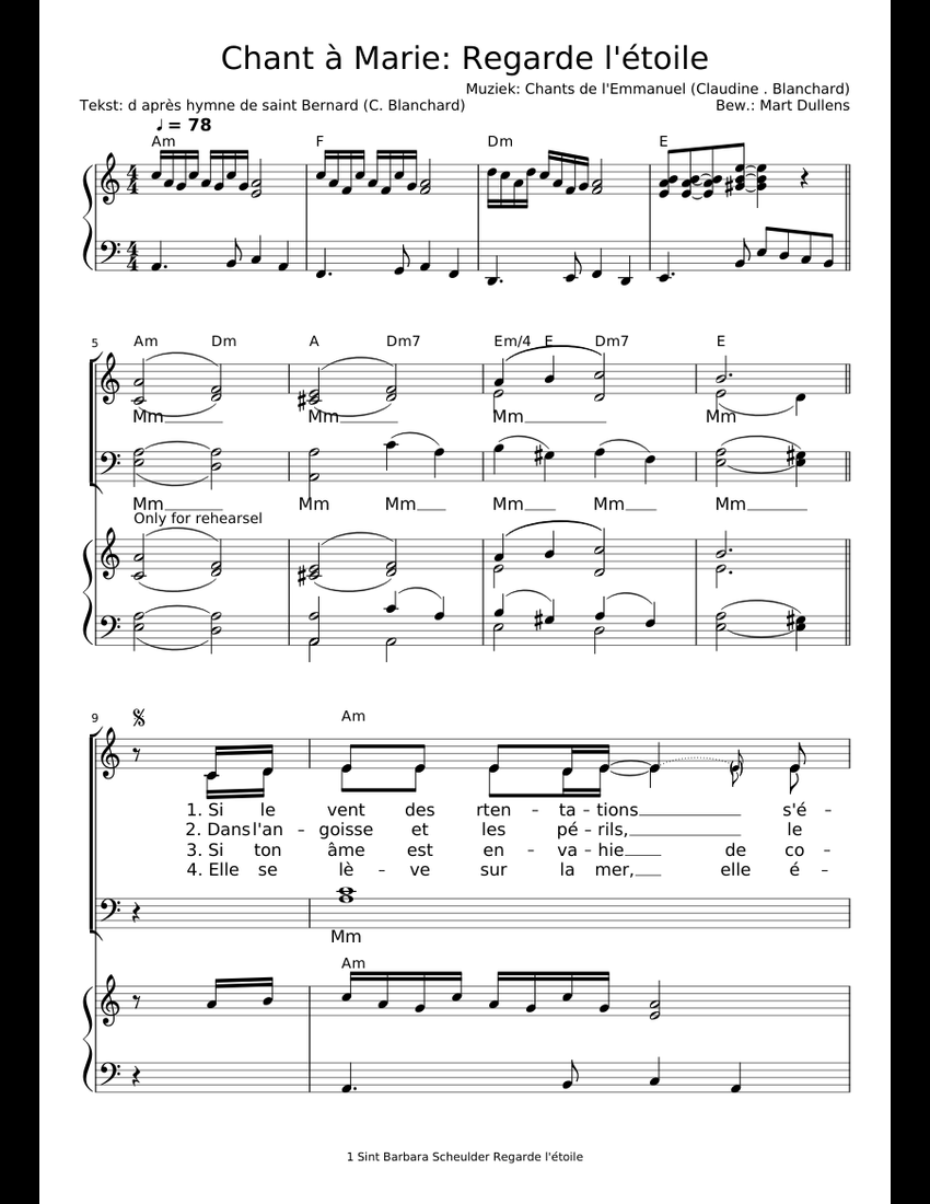Chant à Marie: Regarde l'étoile sheet music for Piano, Voice download ...