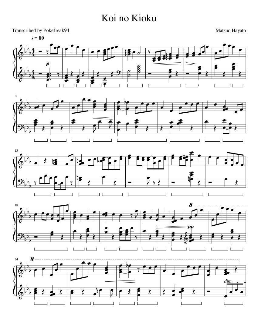 Koi no Kioku Sheet music for Piano | Download free in PDF or MIDI ...