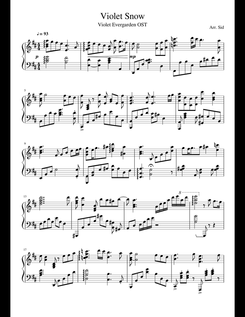 Violet Snow sheet music for Piano download free in PDF or MIDI