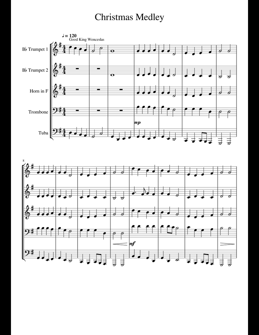 Christmas Medley Altered sheet music for Trumpet, French Horn, Trombone ...