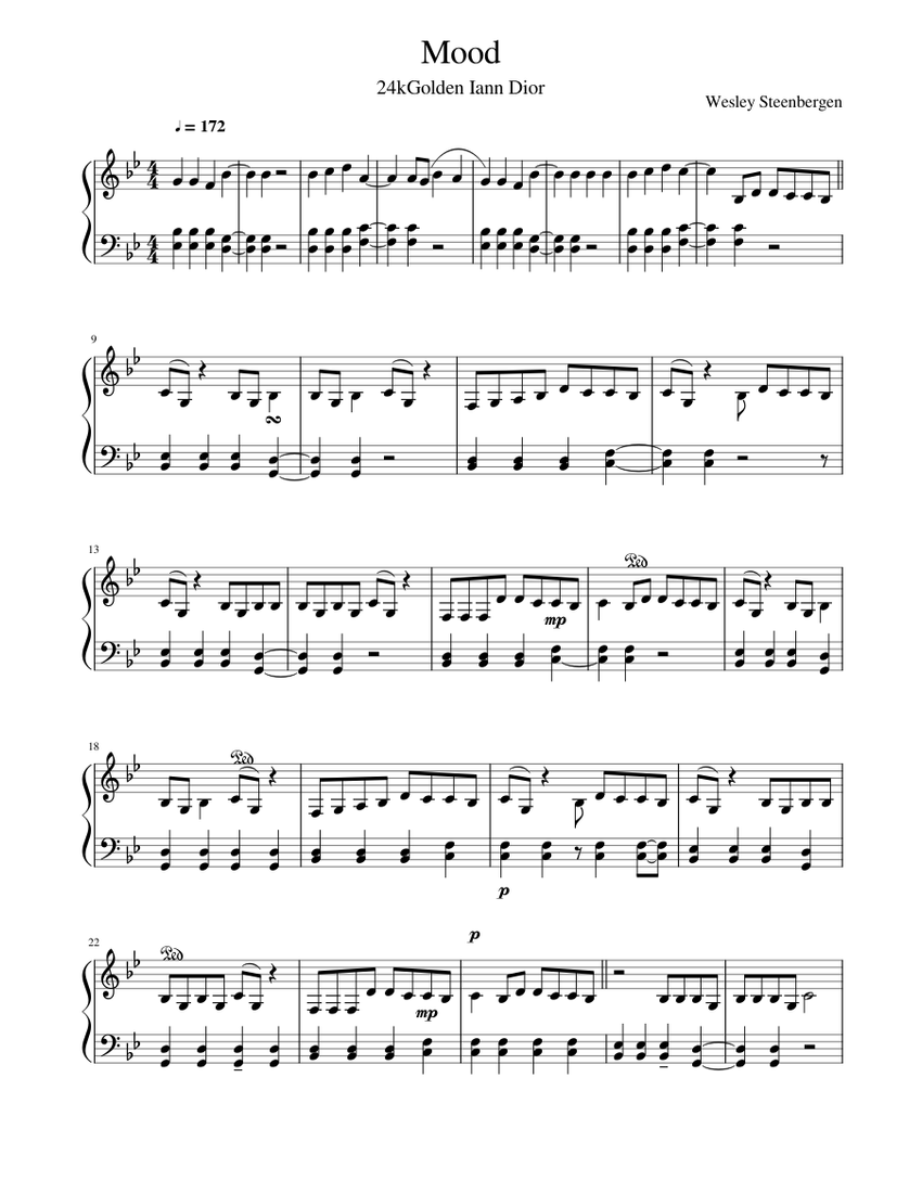 Mood - 24kGolden, Iann Dior Sheet music for Piano (Solo) | Musescore.com