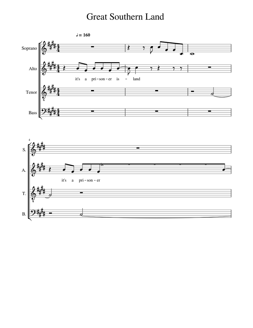 Great Southern Land Sheet music for Soprano, Tenor, Alto, Bass (A ...